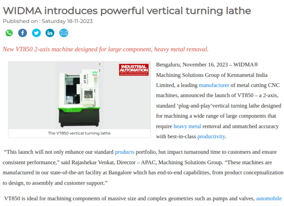 Media Coverage - Widma - Machineering Simplified